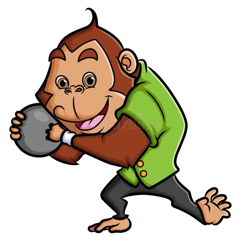 The Cute Monkey is Playing Bowling and Ready To Throw Stock Vector ...