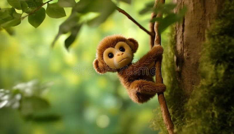 Cute Monkey Playing with a Teddy Bear in the Forest Generated by AI ...