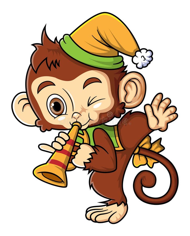 Cute Monkey Playing the Trumpet Stock Vector - Illustration of animal ...
