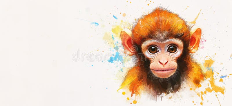 Cute Monkey Portrait with Colorful Splashes and Artistic Background ...
