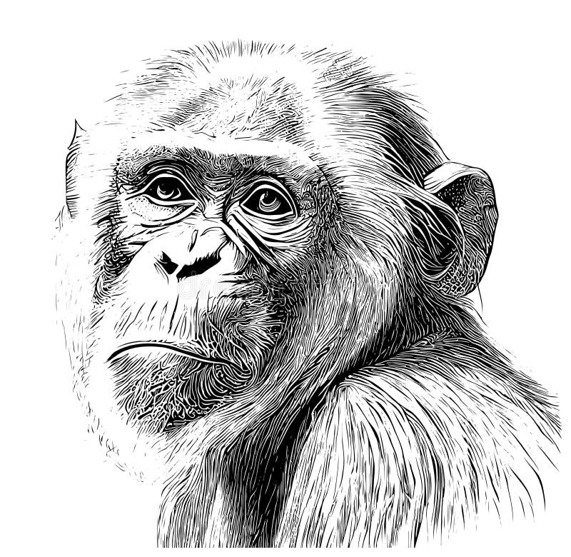 Cute Monkey Portrait Sketch Hand Drawn Engraving Style Stock Vector ...