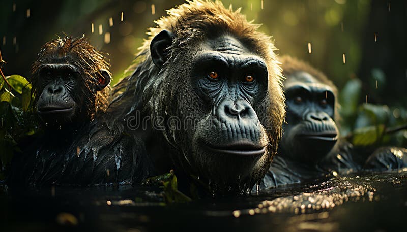 Cute Monkey in the Rainforest, Staring with Strength and Reflection ...