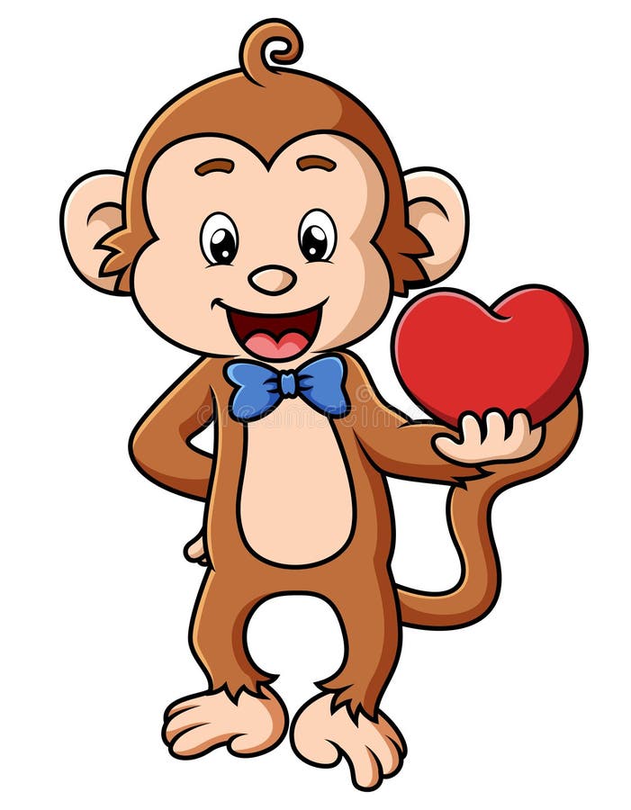 The Cute Monkey is Ready for Valentine and Holding the Heart Doll Stock ...