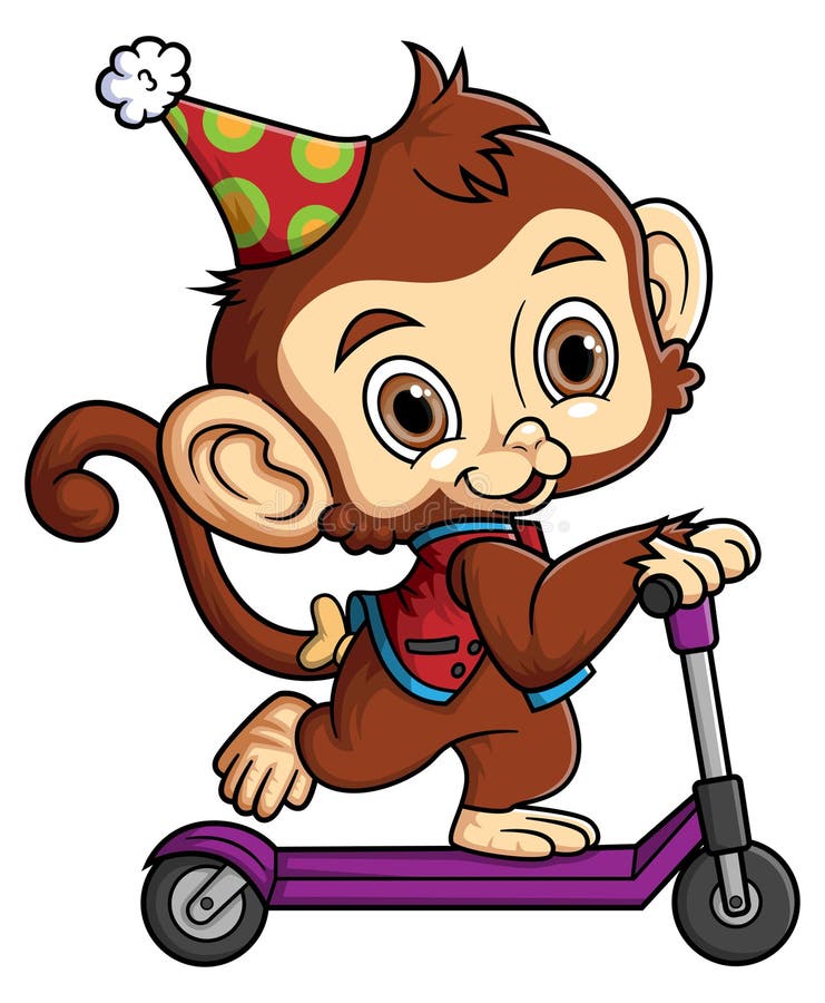 Cute Monkey Rides on a Scooter Stock Vector - Illustration of active ...