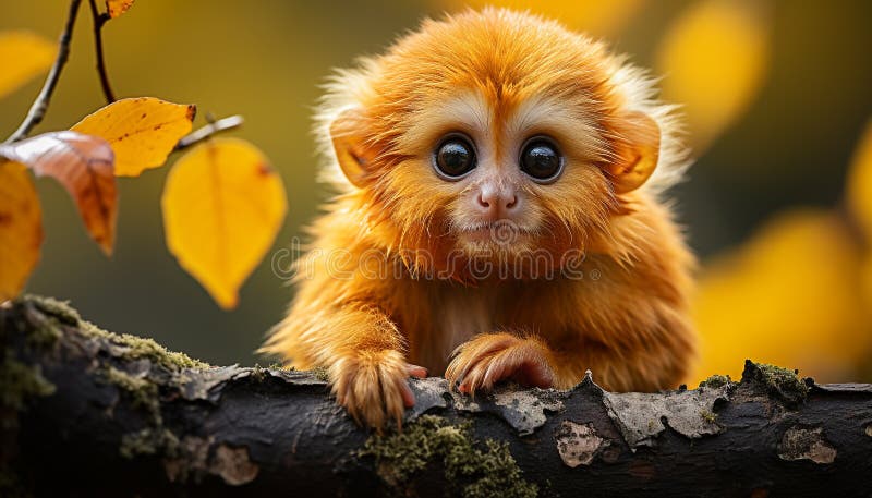 Cute Monkey Sitting on Branch in Green Forest Generated by AI Stock ...