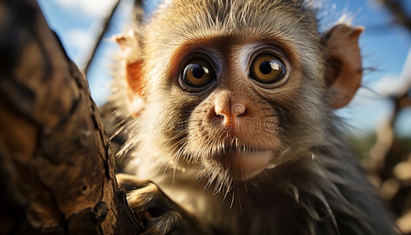 Cute Monkey Sitting in the Forest, Staring with Curiosity Generated by ...