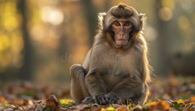 Cute Monkey Sitting, Staring, Looking at Camera in Nature Generated ...