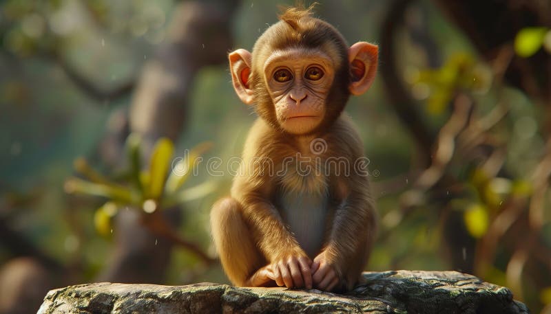 Cute Monkey Sitting, Staring, Looking at Camera in Nature Generated ...