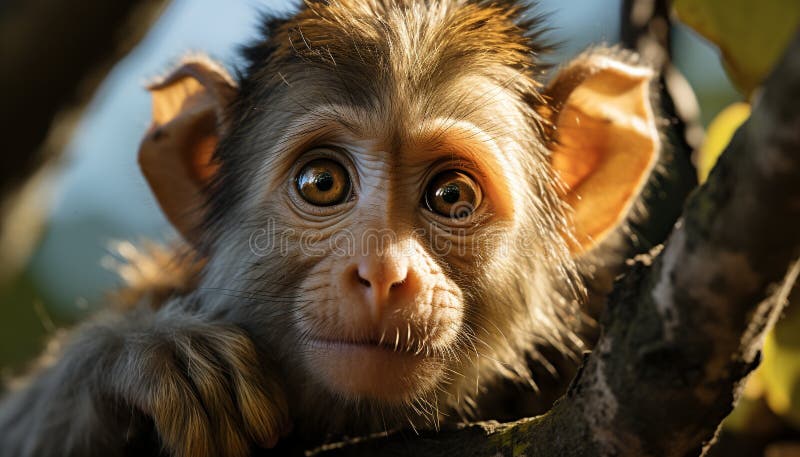 Cute Monkey Sitting in a Tropical Rainforest, Staring at the Camera ...