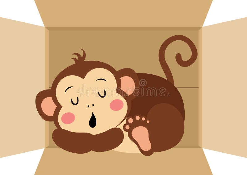Cute Monkey Sleeping in Cardboard Box Stock Illustration - Illustration ...