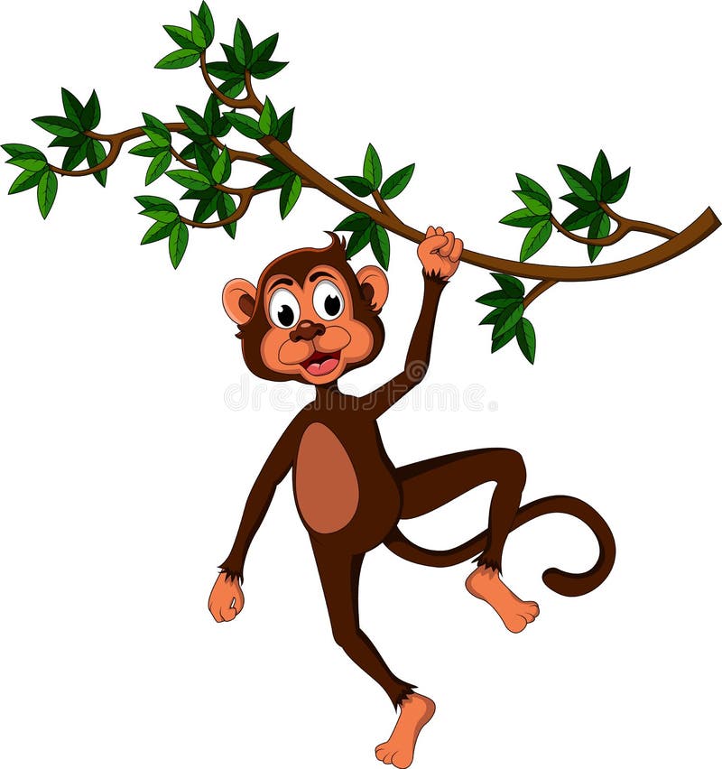 Cartoon Monkey on a Branch Tree and Holding Banana Stock Vector ...