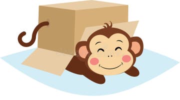 Cute Monkey Under Cardboard Box Stock Vector - Illustration of baby ...