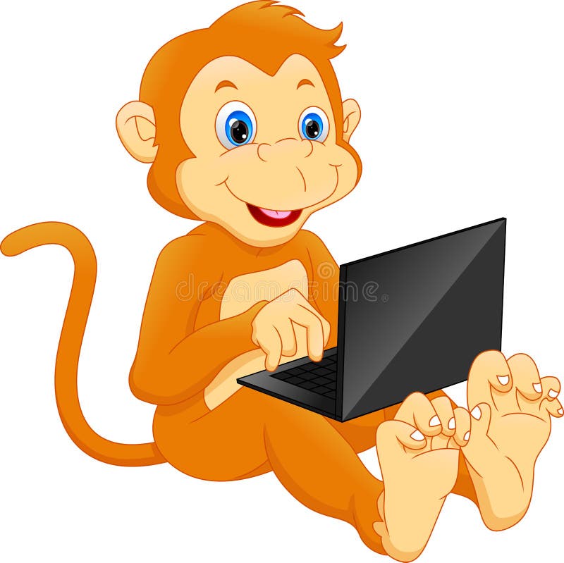 Cute Monkey Using Laptop Cartoon Stock Vector - Illustration of nature ...
