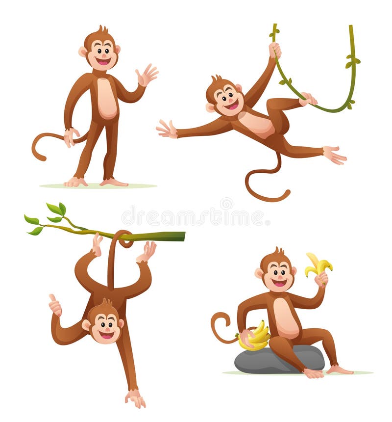 Cute Monkey in Various Poses Stock Vector - Illustration of graphic ...