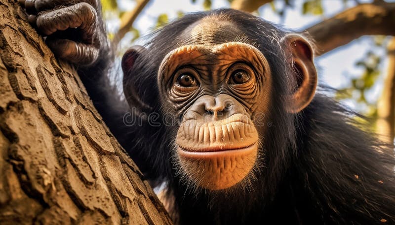 Cute Monkey in the Wild, Sitting on Branch, Looking at Camera Generated ...