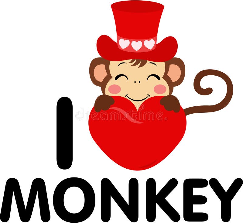 Cute monkey with love text stock vector. Illustration of loving - 49845795
