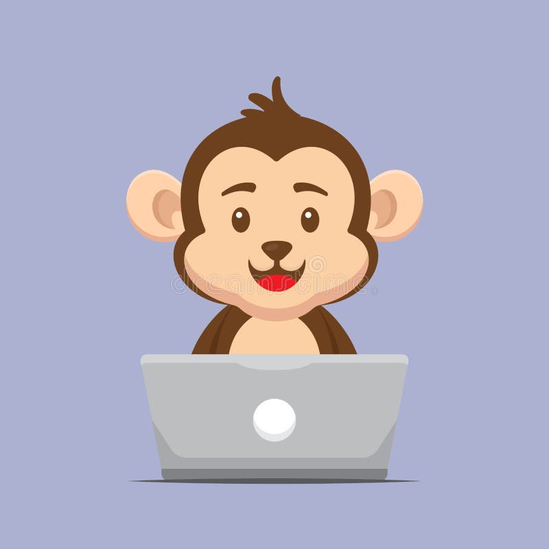 Cute Monkey Working with Laptop Stock Vector - Illustration of work ...