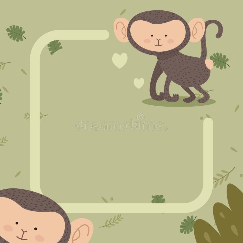 Cute monkeys in frame stock vector. Illustration of foliage - 240591121
