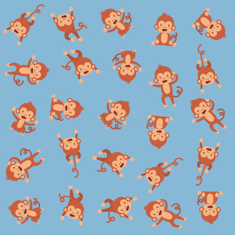 Cute Monkeys Pattern Background Stock Vector - Illustration of funny ...