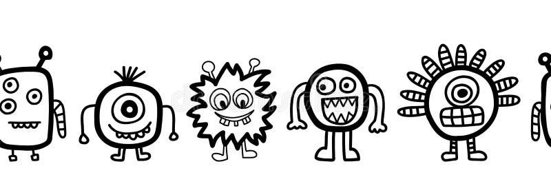 Cute Monster Border Seamless Vector. Repeating Cute Aliens and Monsters ...