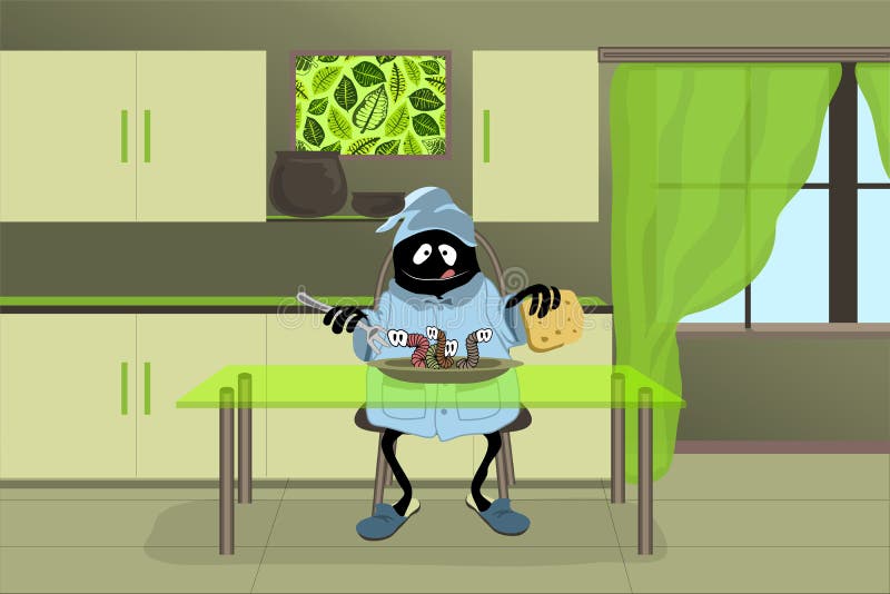 Cute Monster Breakfast Worms in the Kitchen. Stock Vector ...