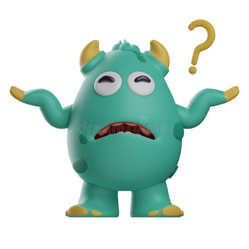 Cute Monster 3D Cartoon Has a Question Stock Illustration ...