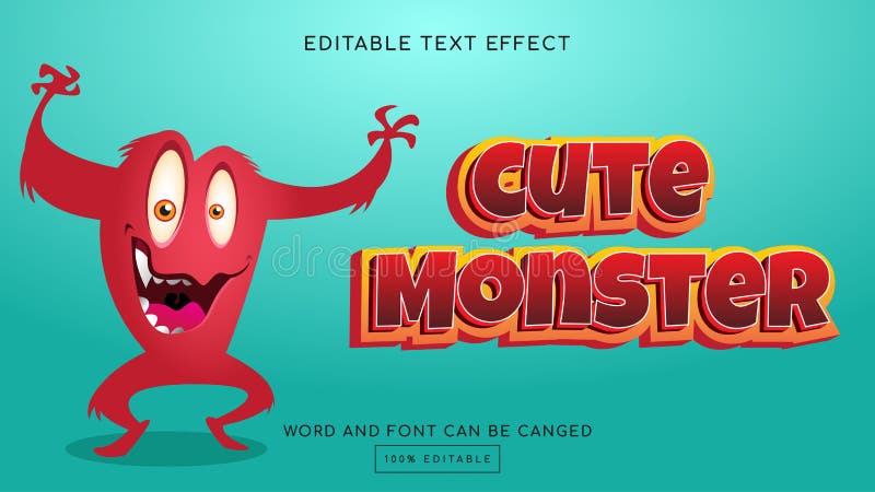 Cute Monster 3D Editable Text Effect Template Stock Vector ...