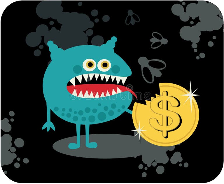 Cute Monster with Dollar Coin. Stock Vector - Illustration of cartoon ...