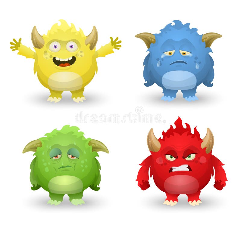 Cute monster emotions set stock vector. Illustration of bright - 83807576