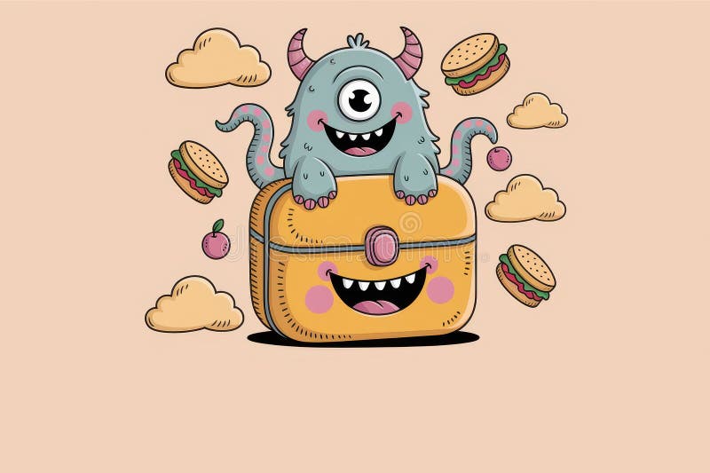 Cute Monster Enjoying Burgers on a Cloudy Day Stock Illustration ...