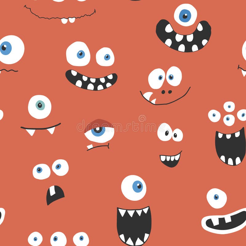 Cute Monster Faces Seamless Pattern. Cartoon Monsters Background Stock ...