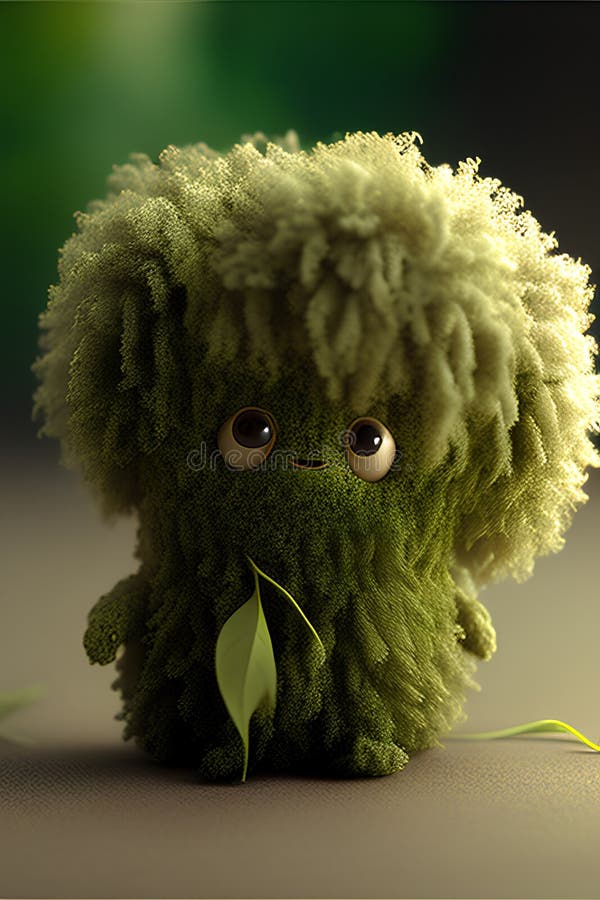 Cute Monster Made of Green Grass. 3d Illustration. 3d Rendering Stock ...