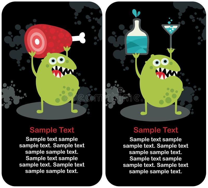 Cute Monster Microbe and Meat with Drink. Stock Vector - Illustration ...