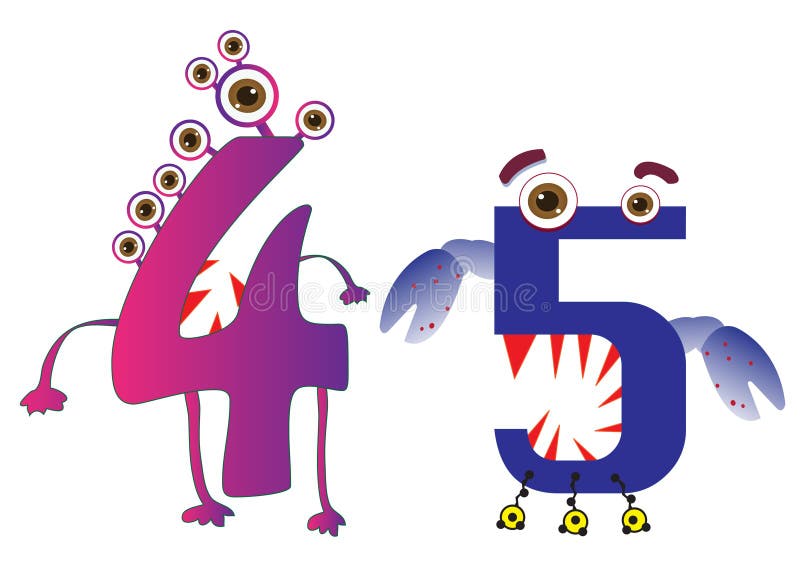 Cute Monster Numbers 4 and 5 for Kids and Children Stock Vector ...