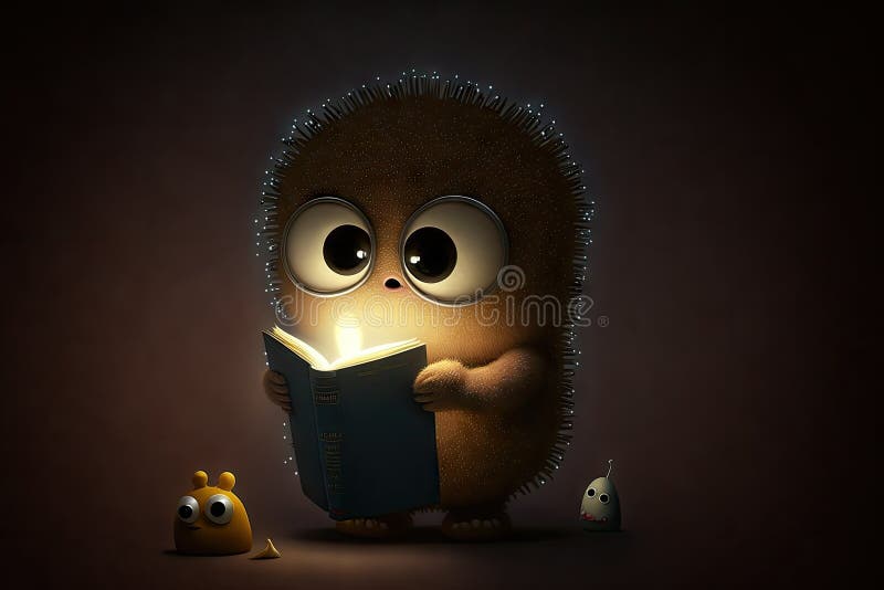 Cute Monster Reads with Flashlight, in the Dark Stock Photo - Image of ...