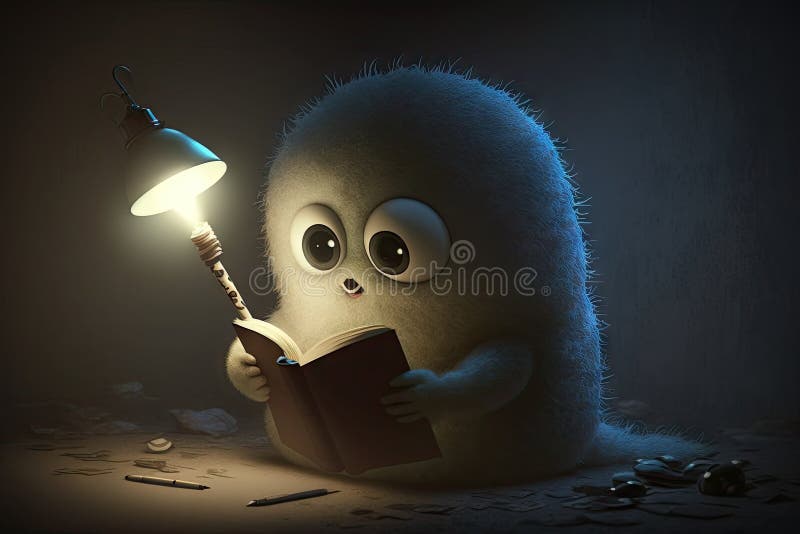 Cute Monster Reads with Flashlight, in the Dark Stock Photo - Image of ...