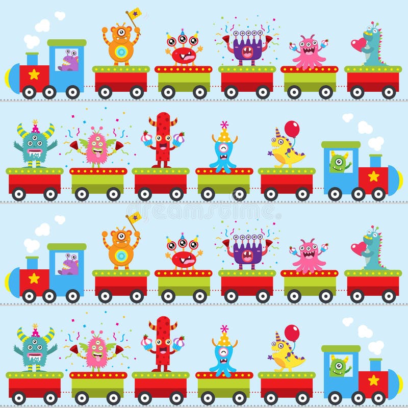 Train with cute monsters stock vector. Illustration of celebrate - 72278876