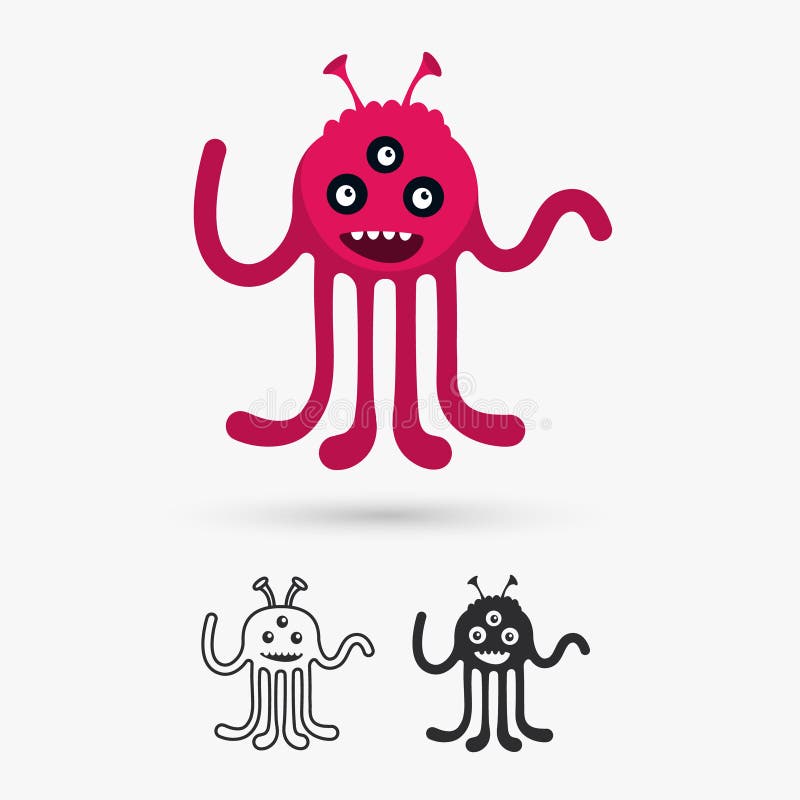 Cute Black Monster With Shadow Stock Vector - Illustration of halloween ...