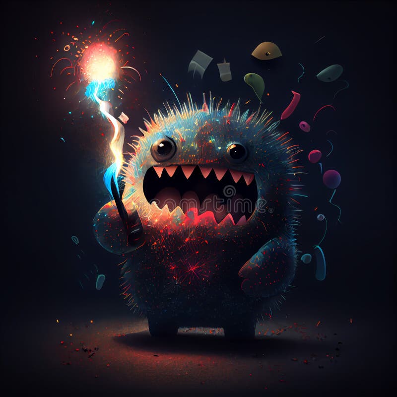 Cute Monster Widely Smile with Firework Stock Illustration ...