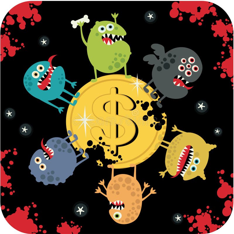 Cute Monsters on the Coin of Dollar. Stock Vector - Illustration of ...