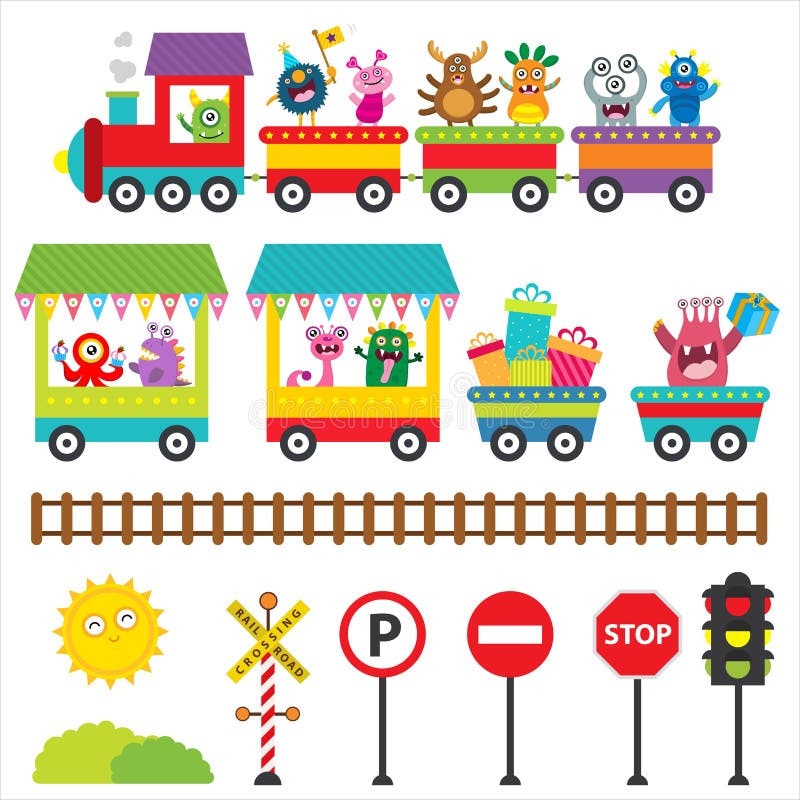 Train with cute monsters stock vector. Illustration of celebrate - 72278876