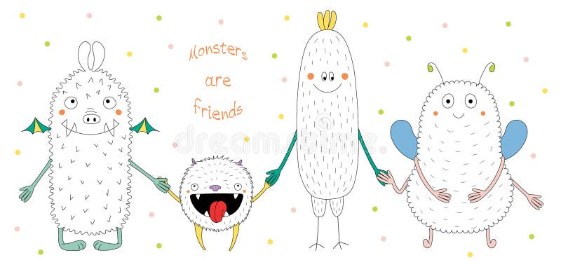 Cute Monsters Holding Hands Stock Vector - Illustration of concept ...