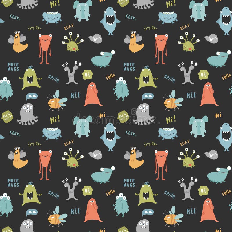 Cute Monsters Seamless Pattern. Cartoon Monsters Background Stock ...