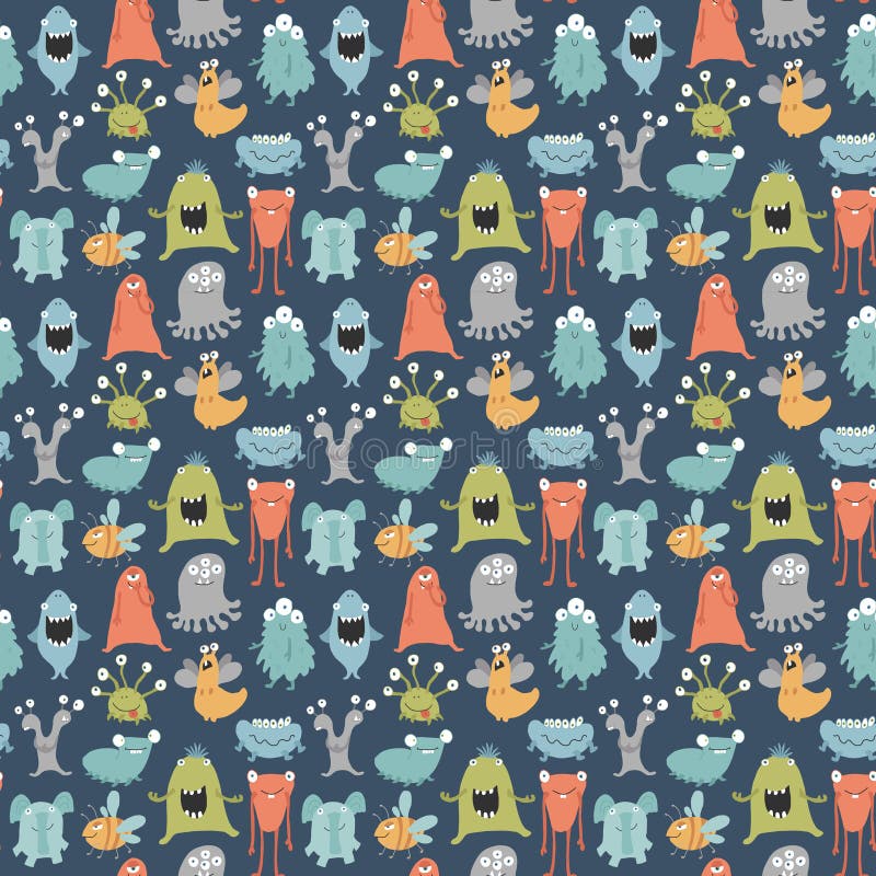 Cute Monsters Seamless Pattern. Cartoon Monsters Background Stock ...