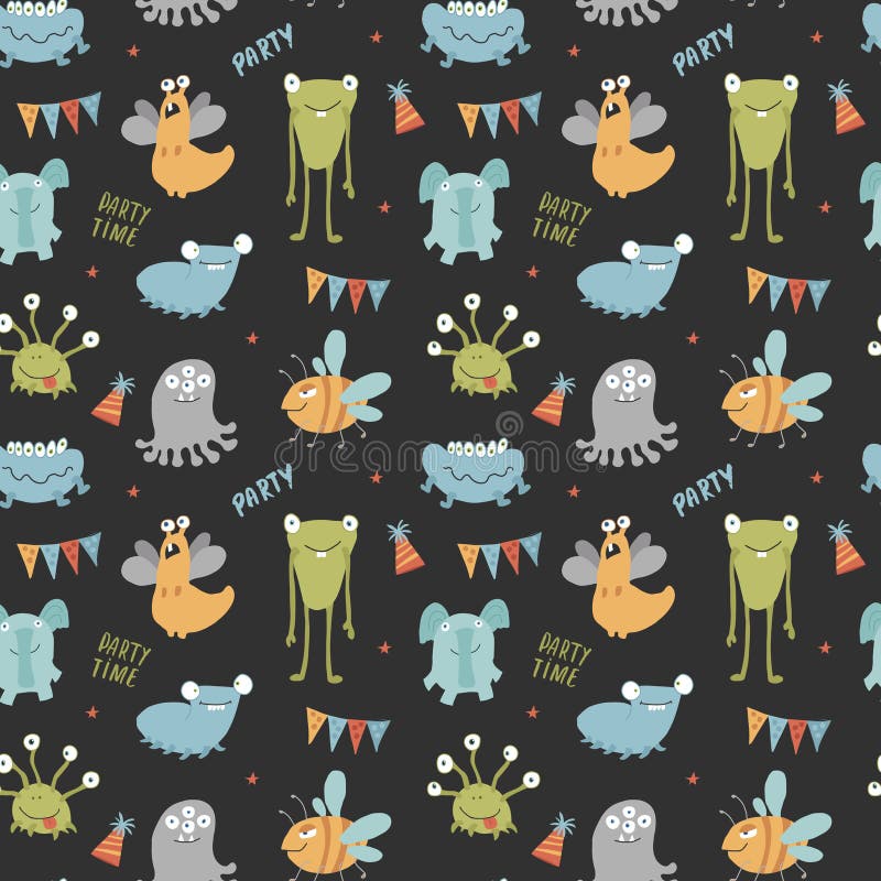 Cute Monsters Seamless Pattern. Cartoon Monsters Background Stock ...