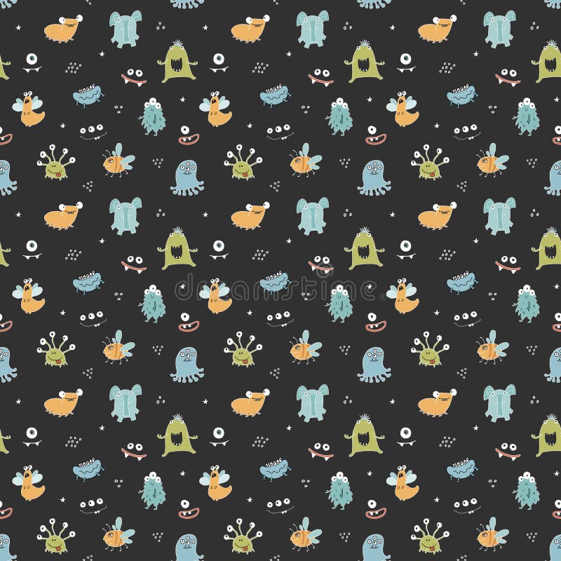 Cute Monsters Seamless Pattern. Cartoon Monsters Background Stock ...