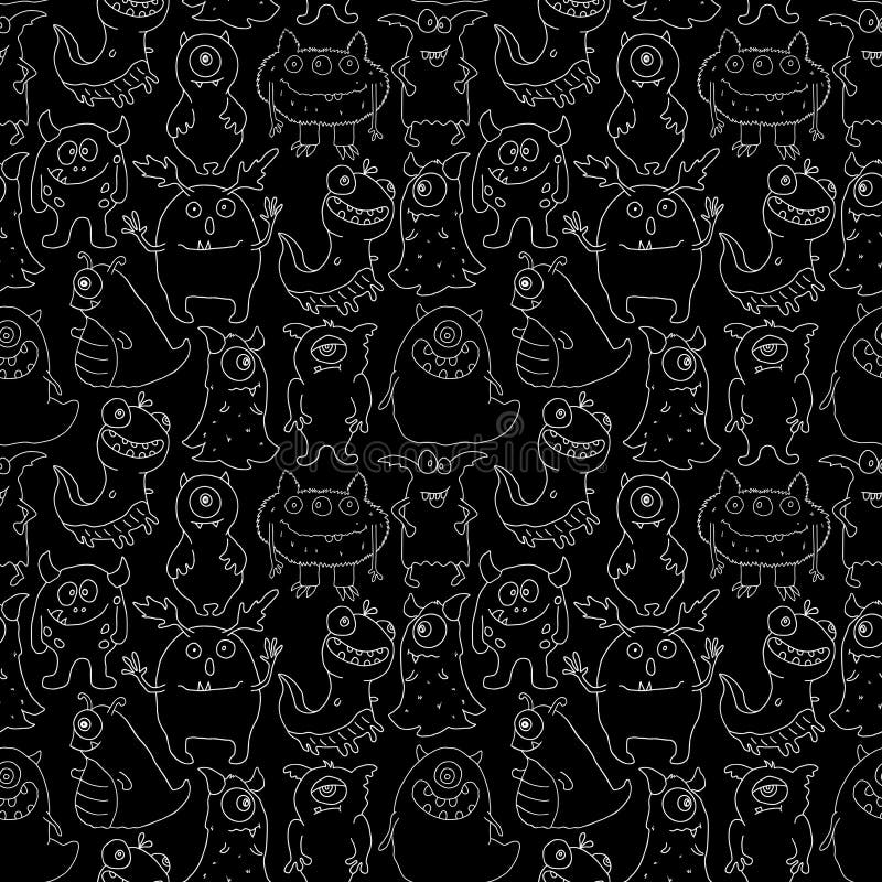 Cute Monsters Seamless Pattern Cartoon Monsters Background Stock