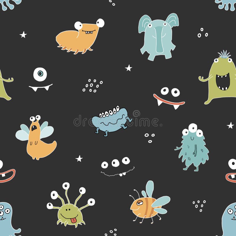 Cute Monsters Seamless Pattern. Cartoon Monsters Background Stock ...
