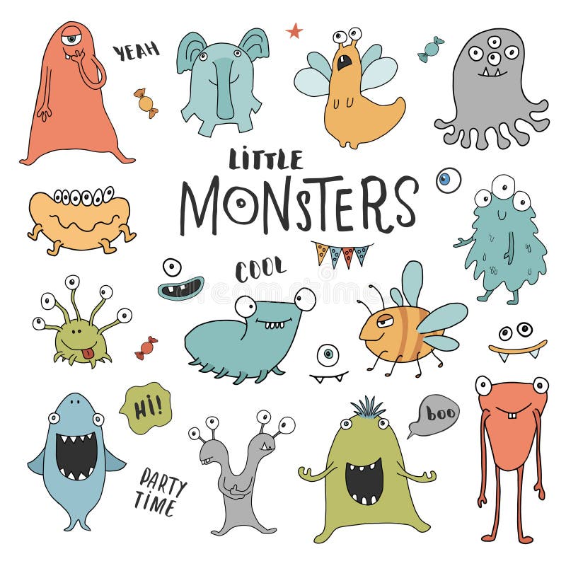Cute Monsters Set. Cartoon Monsters Collection Stock Vector ...