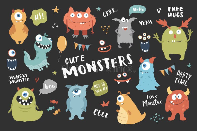 Cute Monsters Set. Cartoon Monsters Collection Stock Vector ...